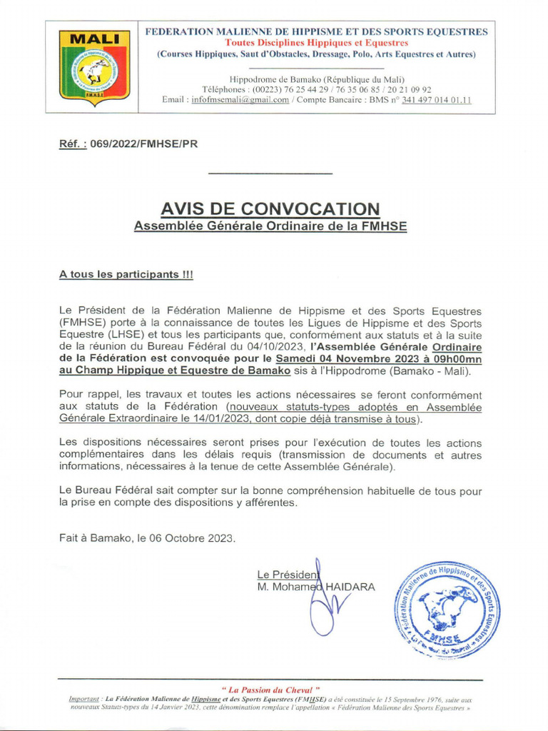 Avis de Convocation de l'AGO Du 04112023 | PDF