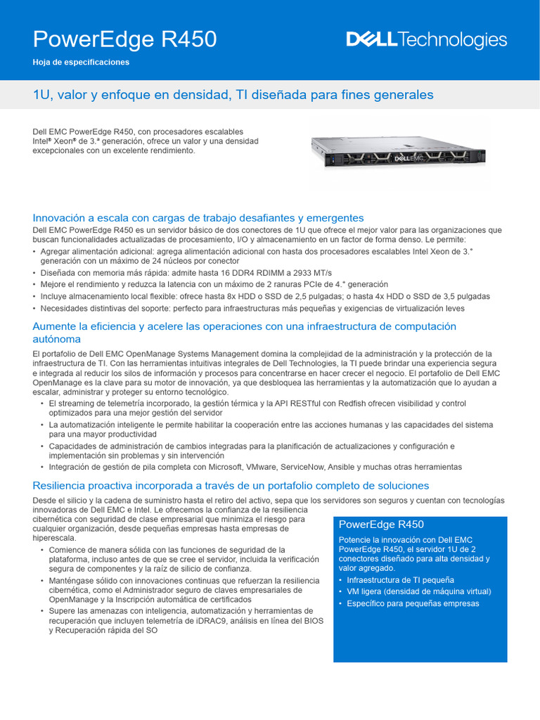 R450 Spec Sheet ES XL | PDF | Microprocesador | Dell
