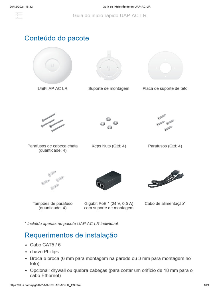 Manual Access Point Ubiquiti Unifi UAP-AC-LR | PDF | Rede de ...