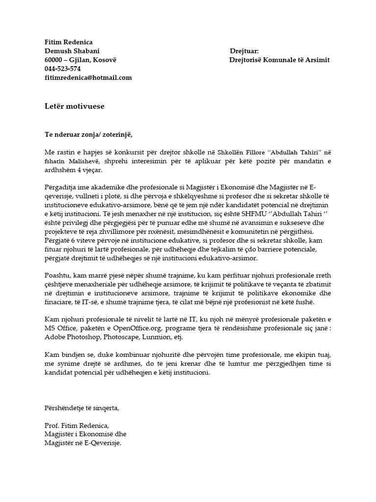 Letra Motivuese - Fitim Redenica | PDF