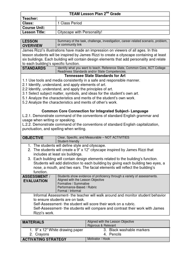 Visual Arts Lesson Plan Template | Download Free PDF | Educational Assessment | Teachers