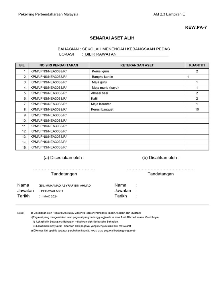 Kew Pa7 Bilik Rawatan 2024 | PDF