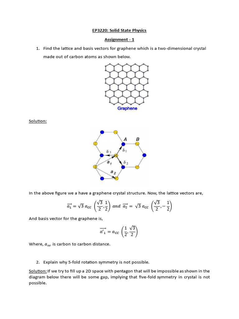 Assignment - 1 - Crystallography I - Solutions | PDF | Crystal Structure | Physics