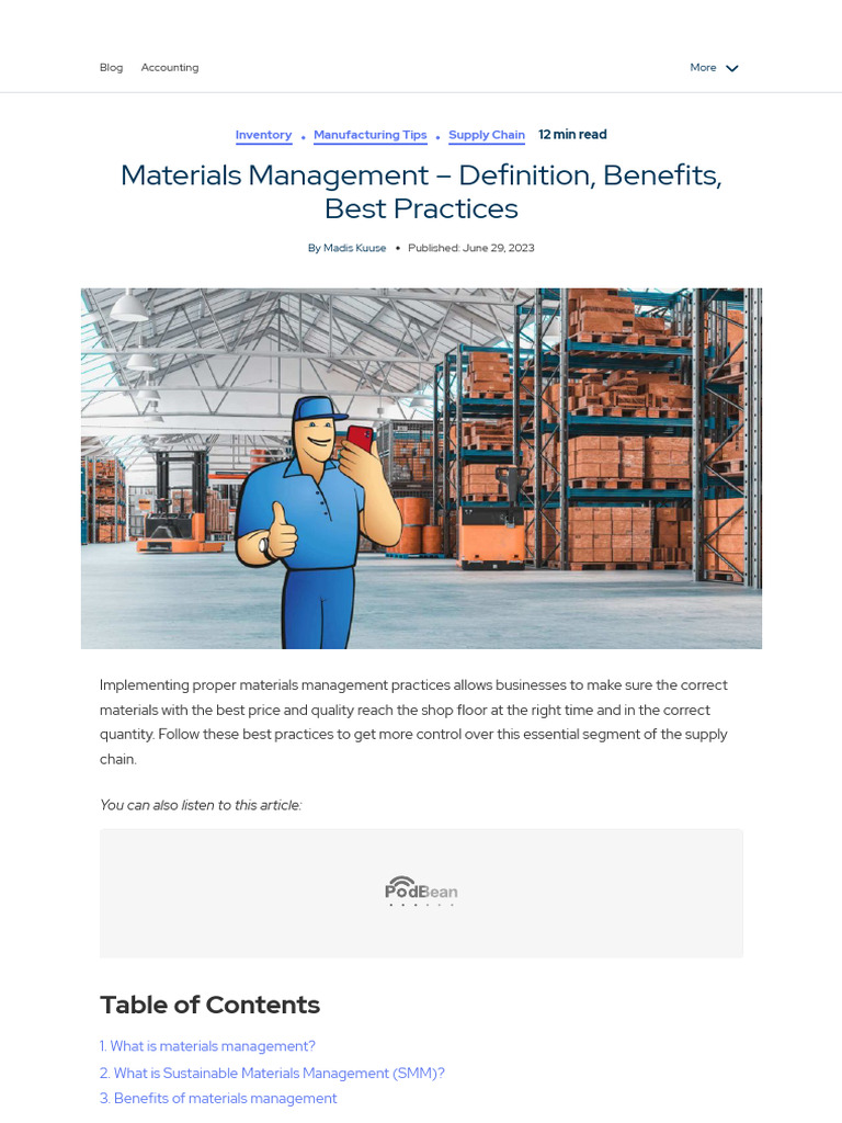 Materials Management - Definition, Benefits, Best | PDF | Inventory ...