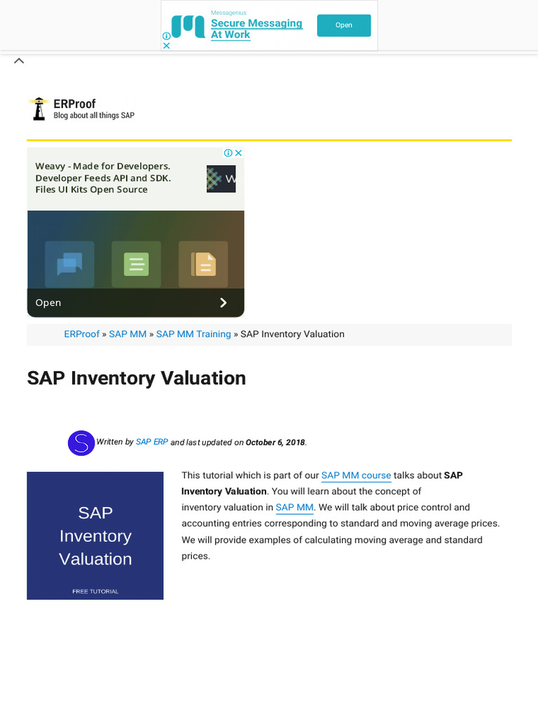 SAP Inventory Valuation Tutorial - Free SAP MM Tra | PDF | Valuation (Finance) | Inventory