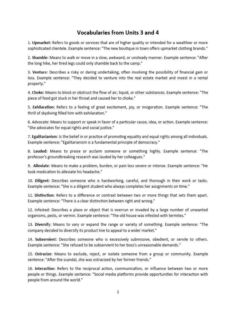 Vocabulary from Units 3 and 4 | PDF | Thought | Brainstorming