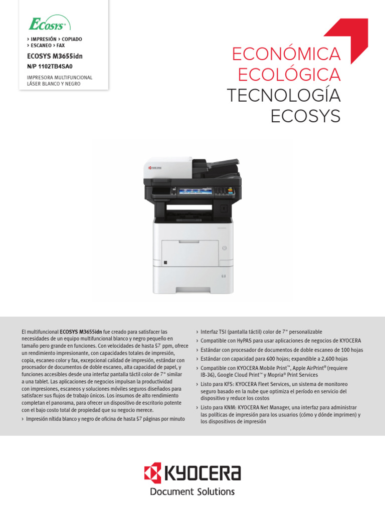 Detalles y Especificaciones Ecosys | PDF | Escáner de imagen | Impresora (Computación)