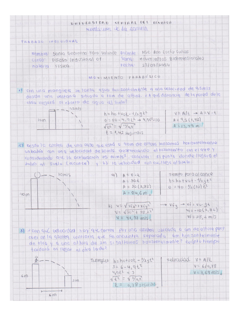 Tarea de Movimiento Parabolico - Haro Sonia | PDF