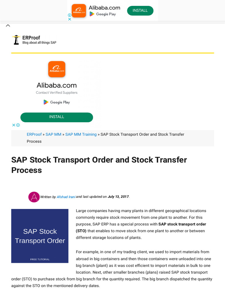 SAP Stock Transport Order and Stock Transfer Proce | PDF | Transport ...