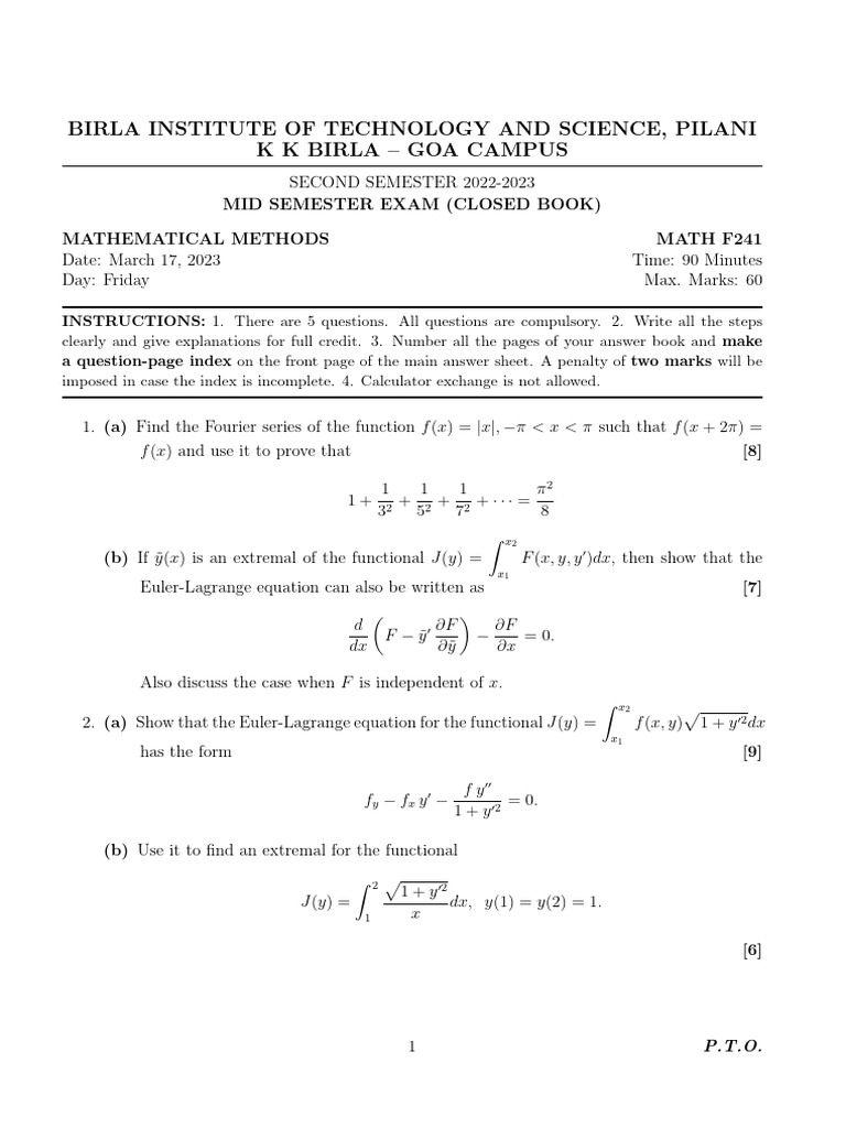 Math F241 - Mids - Q | PDF | Science | Mathematics