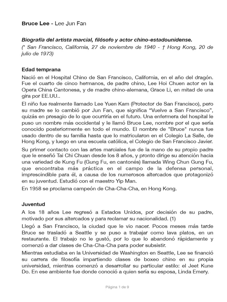 Bruce Lee Lee Jun Fan | Descargar gratis PDF | Bruce Lee | Jeet Kune Do