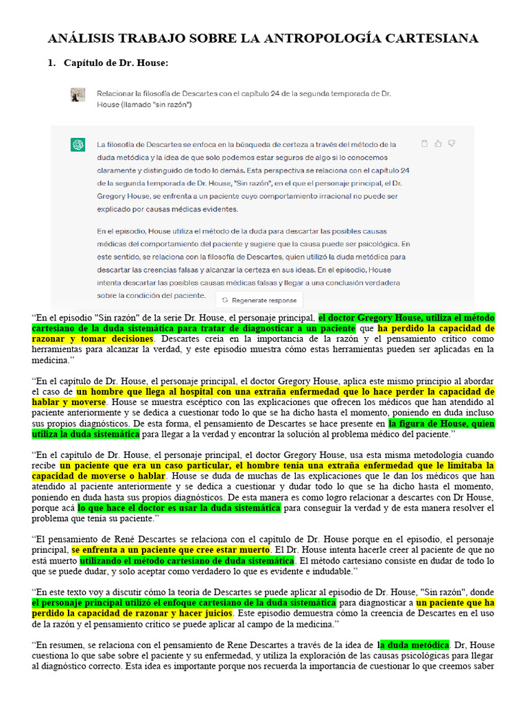 Duda cartesiana en Dr. House | PDF | René Descartes | Pensamiento