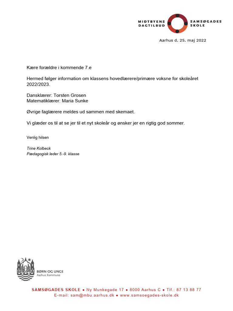 Klasselærere Kommende 7.e | PDF