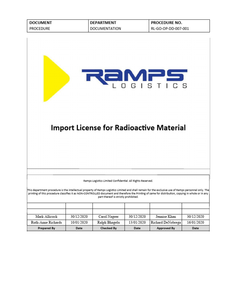 RL-GO-OP-DD-007-001- Import License for Radioactive Material | PDF ...