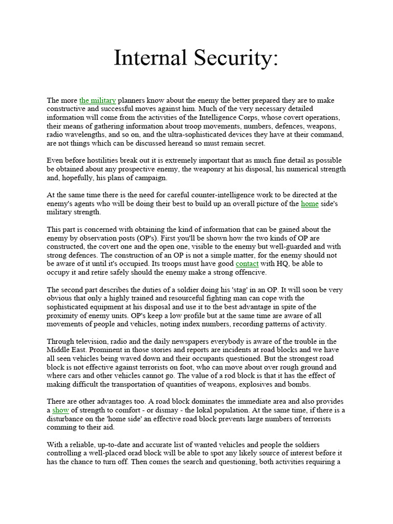 Internal Security | PDF | Reconnaissance | Infantry