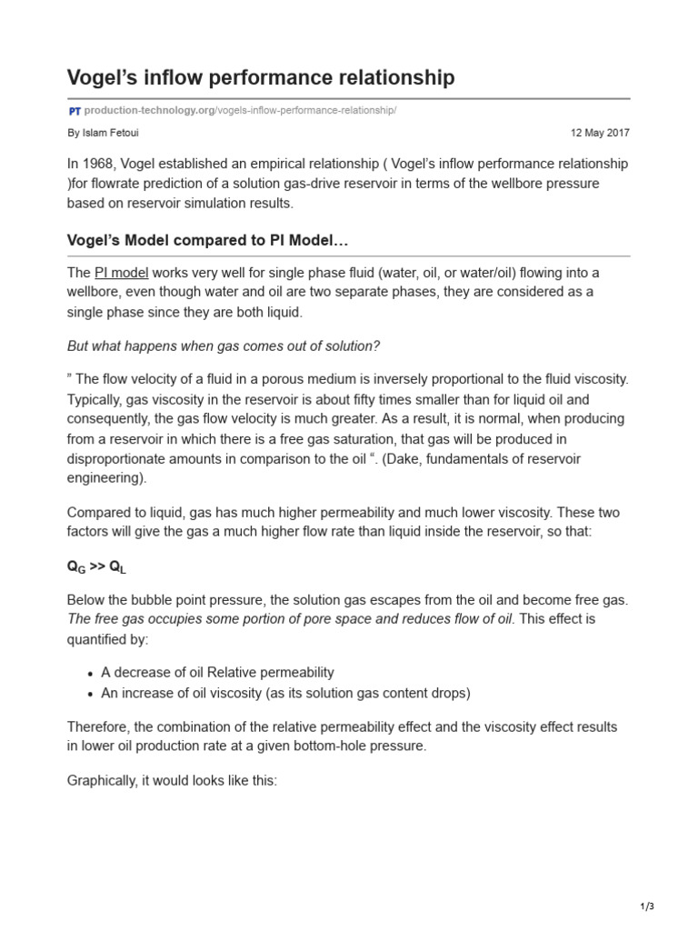Vogels Inflow Performance Relationship | PDF | Petroleum Reservoir ...