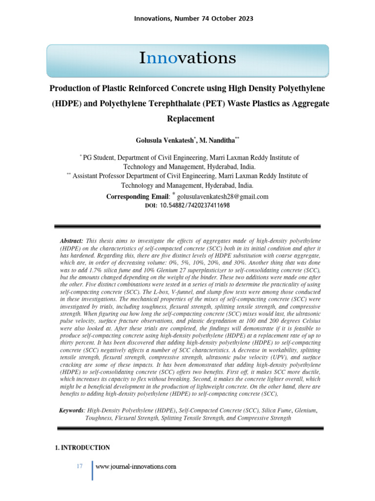 Production of Plastic Reinforced Concrete using High Density ...