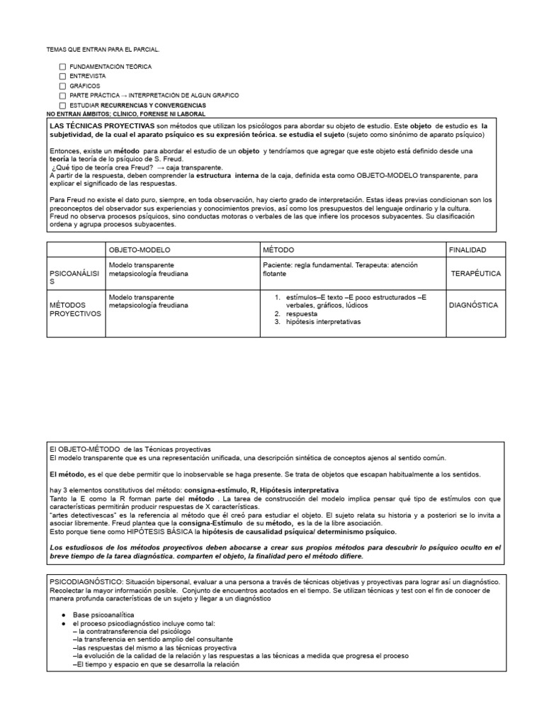 PROYECTIVAS 1° Parcial | PDF | Psicoanálisis | Mente inconsciente PROYECTIVAS 1° Parcial | PDF | Psicoanálisis | Mente inconsciente