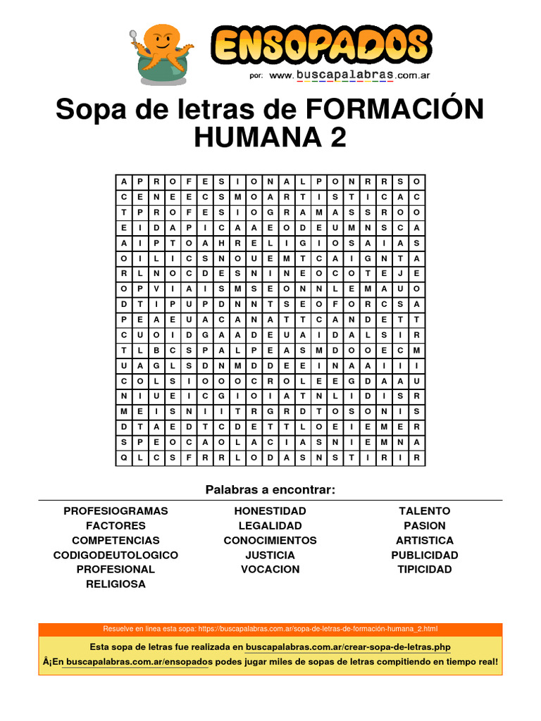 Sopa de Letras: Formación Humana | PDF | Artes del Lenguaje y Comunicación