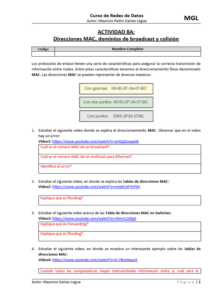 Actividad 8A Direcciones MAC Dominios de Broadcast y Colisión | Descargar gratis PDF ...