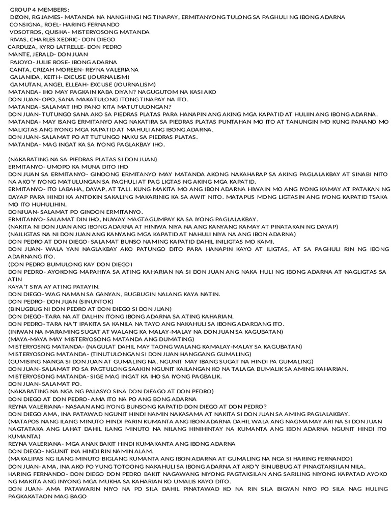 Ibong adarna acting script | PDF