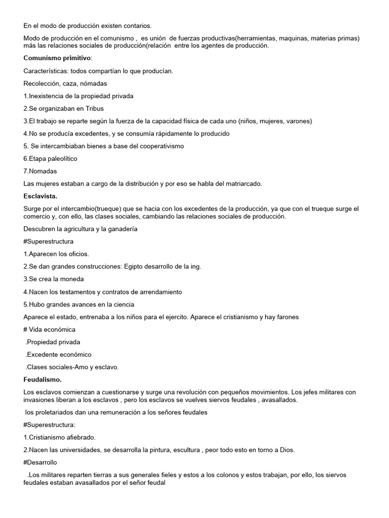 Modos de Produccion-Marx | PDF | Capitalismo | Feudalismo