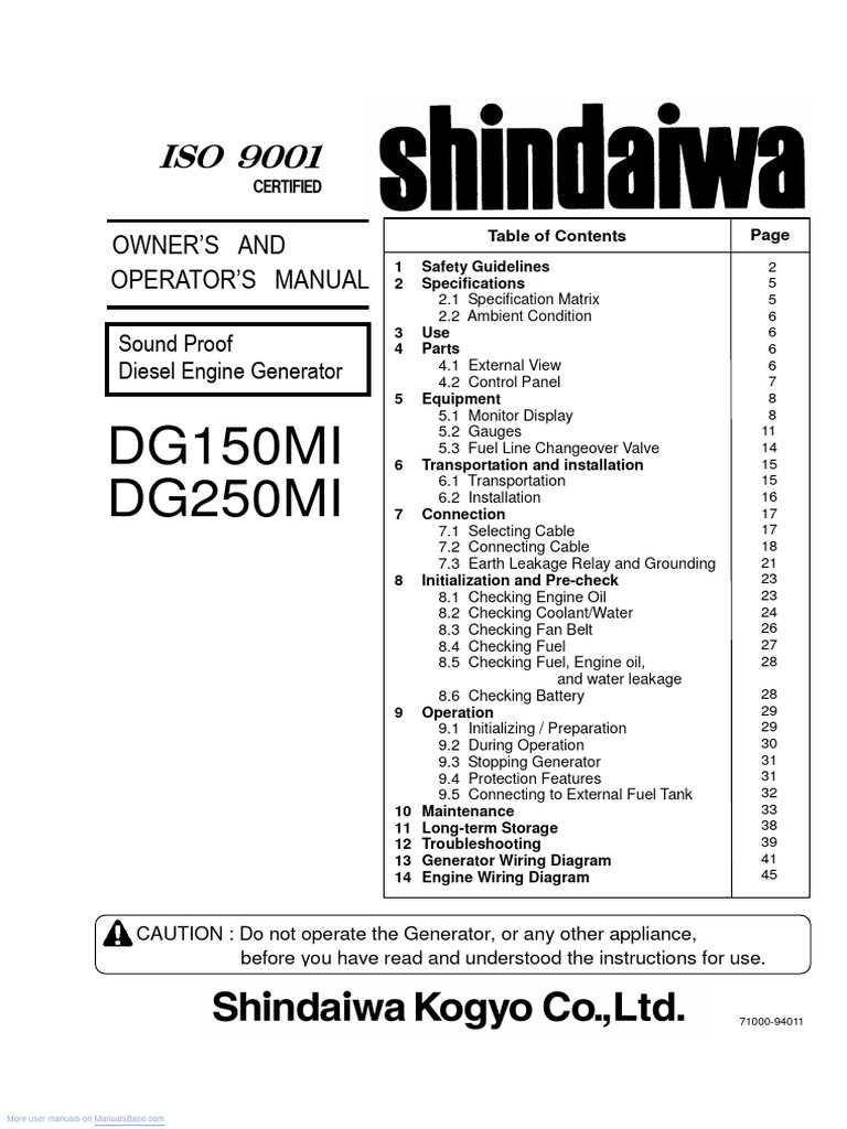 Shindaiwa Diesel Generator User Manual | PDF | Switch | Diesel Engine