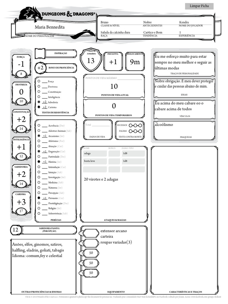 Ficha DD Ed5 Automatica 1 | PDF | Dungeons & Dragons (jogo)