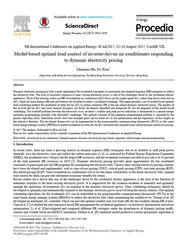 Model Based Optimal Load Control of Inverter Driven Air Condit - 2017 - Energy P | PDF | Air ...