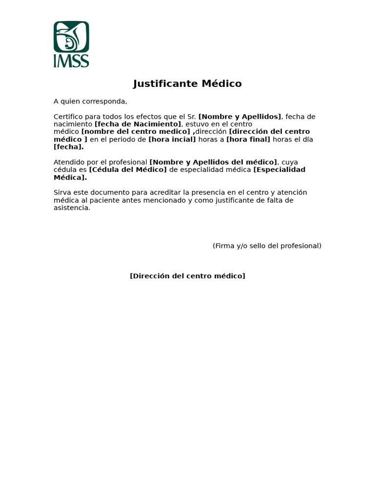 Justificante Médico Imss Editable 2023 Pdf Derecho