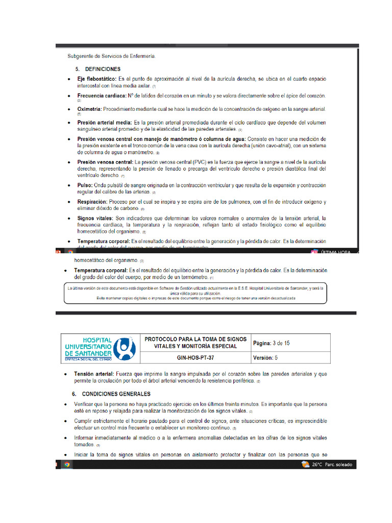 Protocolo Toma de Signos Vitales | PDF