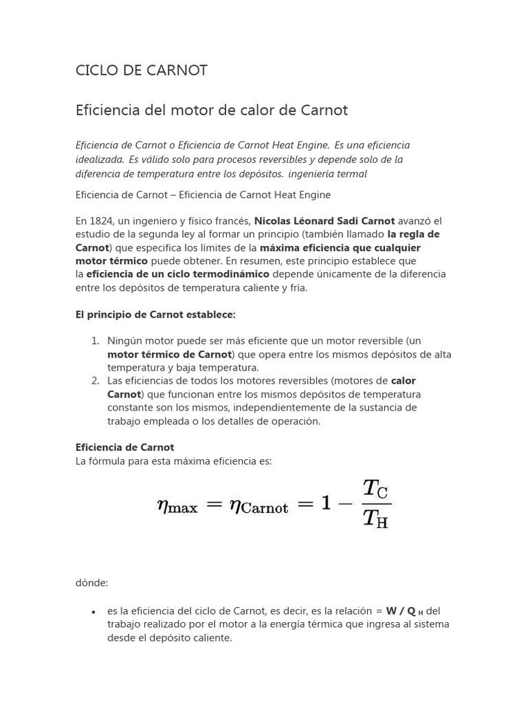 Eficiencia Ideal del Ciclo de Carnot | PDF | Temperatura | Central ...