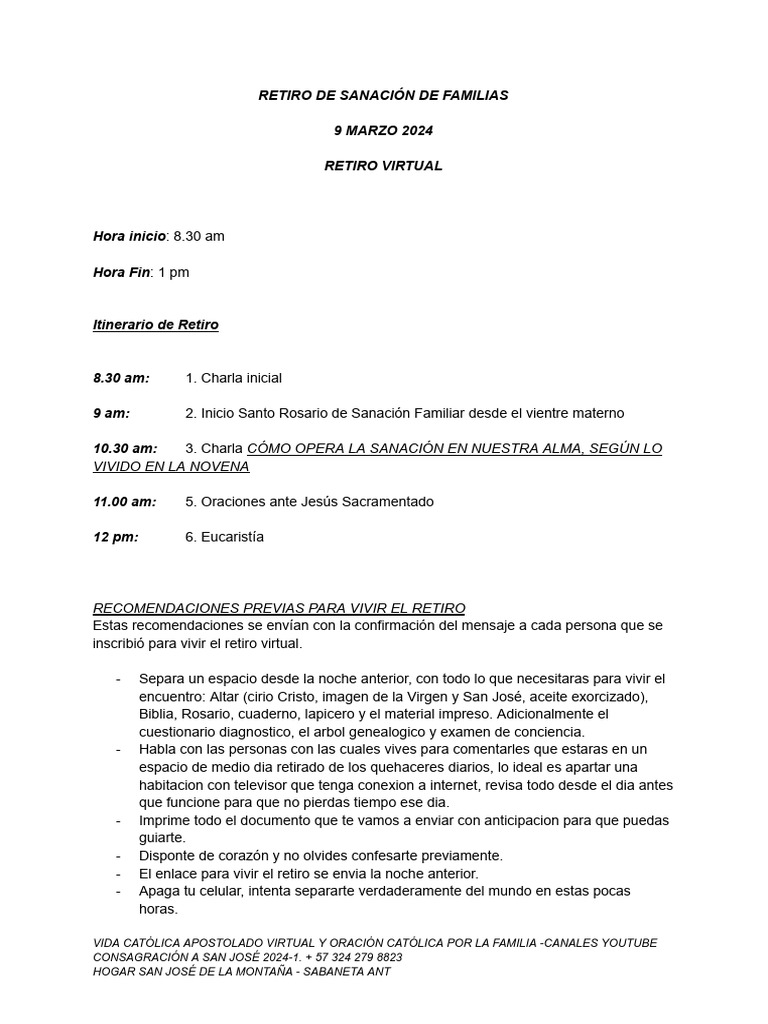 Retiro Virtual de Sanación Familiar 2024 | PDF | eucaristía | Pecado