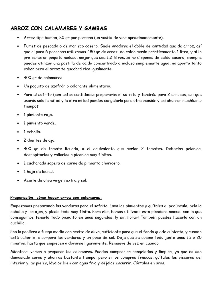 Arroz Con Calamares y Gambas | PDF | Alimentos | Cocina
