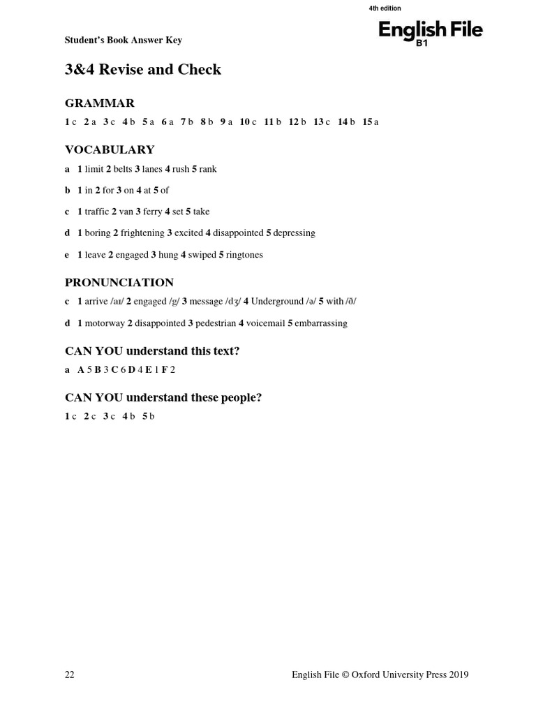 B1 - Units 3&4 - Revise&Check - Key | PDF