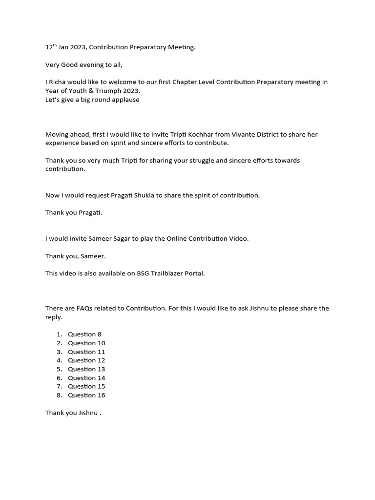 12th Jan 2023 - Emcee Script | PDF