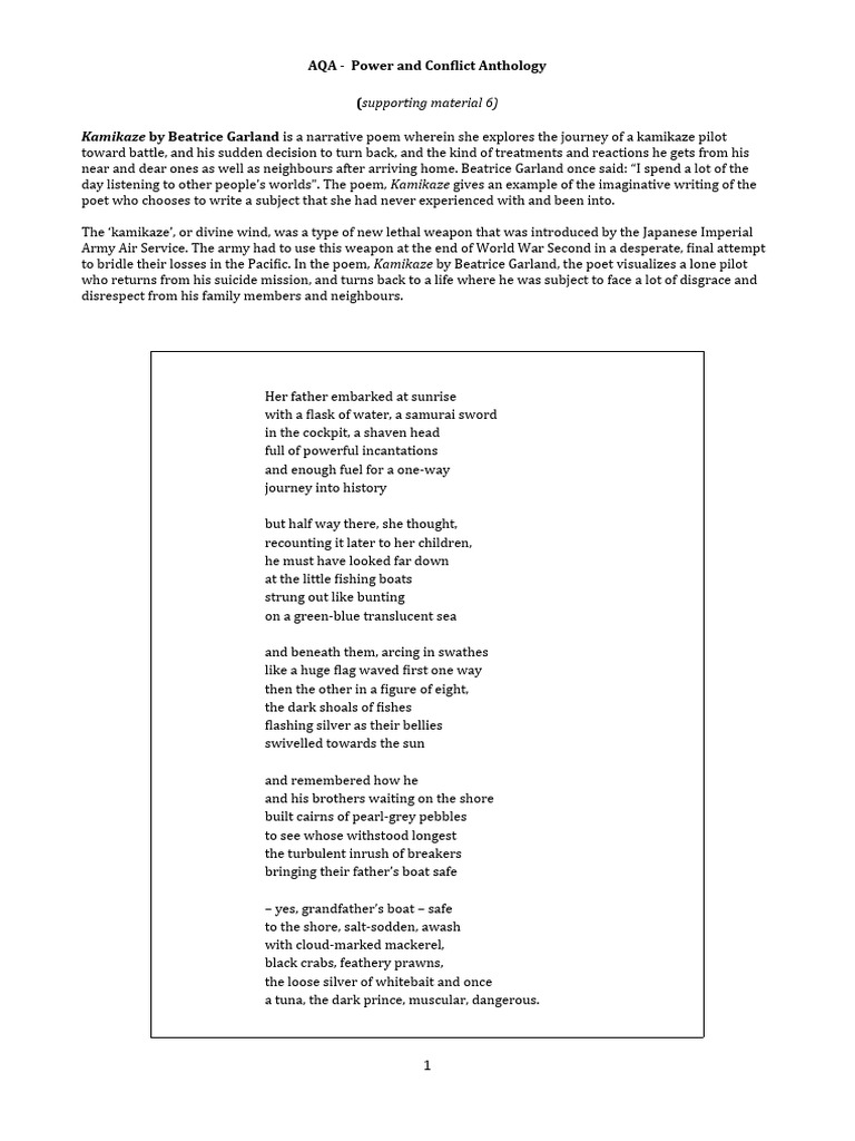 AQA Power and Conflict Anthology 6 | PDF | Poetry | Kamikaze