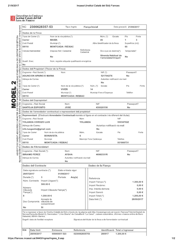 Incasol (Institut Català Del Sòl) Fiances | PDF