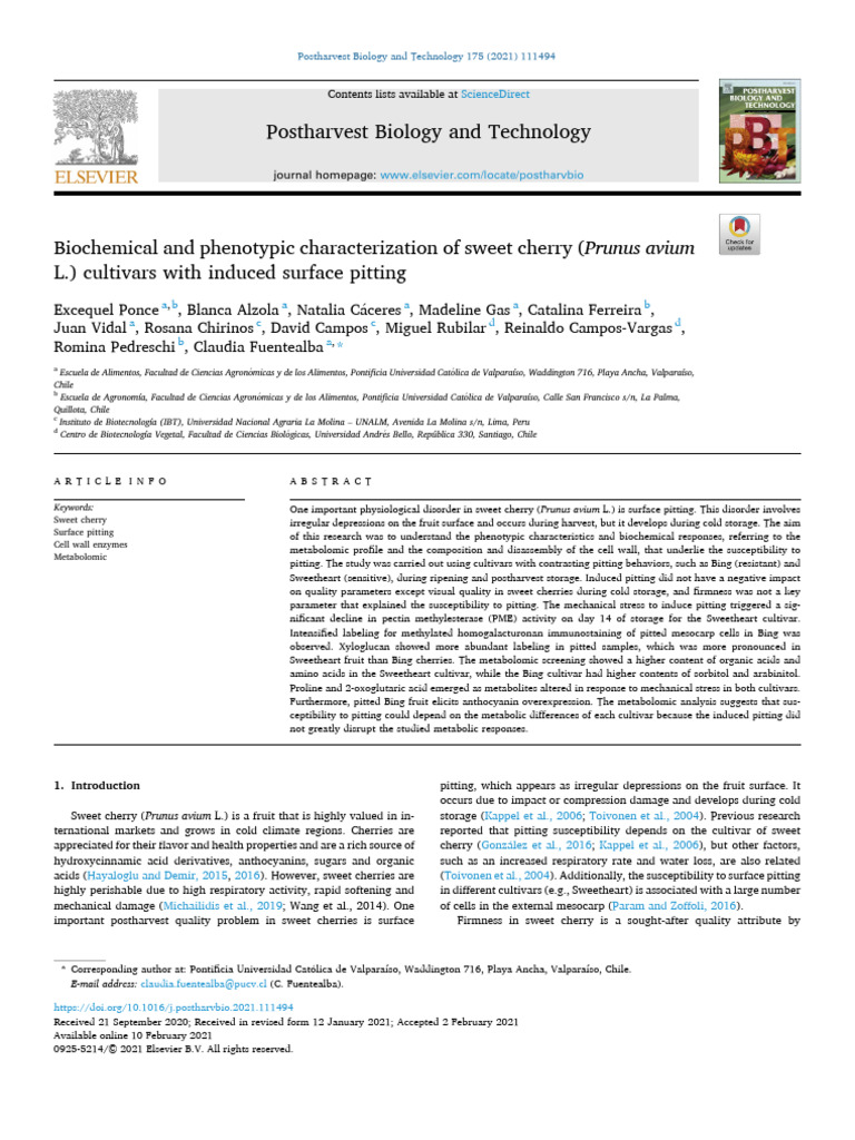 Biochemical and Phenotypic Characterization of Sweet Cherry (Prunus ...