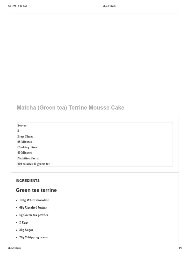 Matcha Terrine Mousse Cake Recipe | PDF