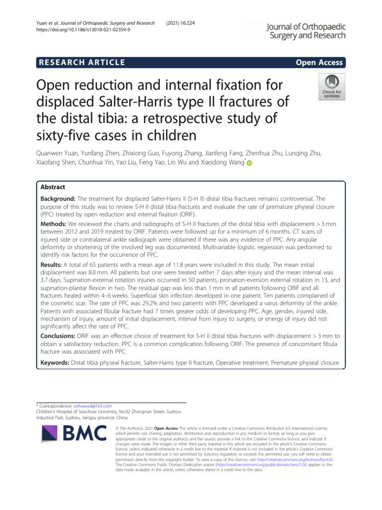 Open Reduction and Internal Fixation For Displaced Salter Harris 2 ...