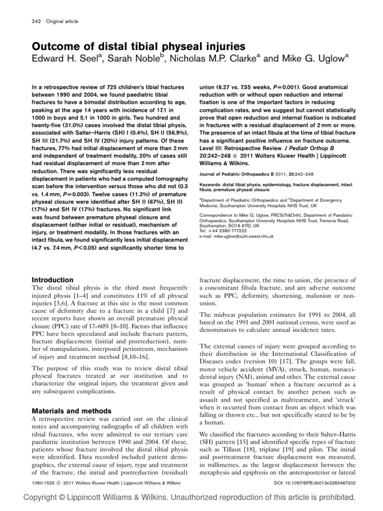 Outcome of distal tibial physeal injuries | PDF | Health Care ...