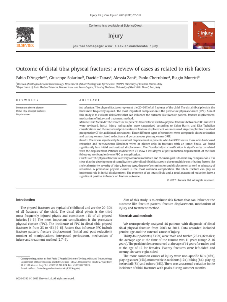 Outcome of Distal Tibia Physeal Fractures | Download Free PDF | Ct Scan | X Ray