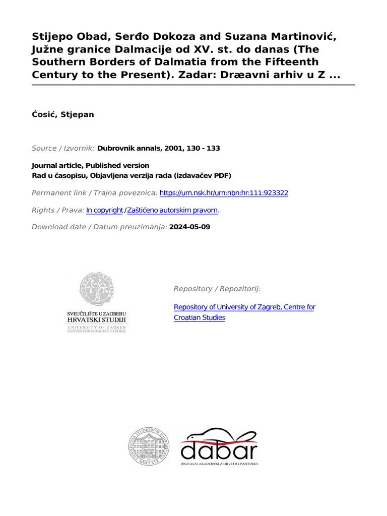 Cosic 2001 Stijepo - Obad - Sero - Dokoza - and Hrstud - 1424 Publishedversion 9l7pgw S | PDF