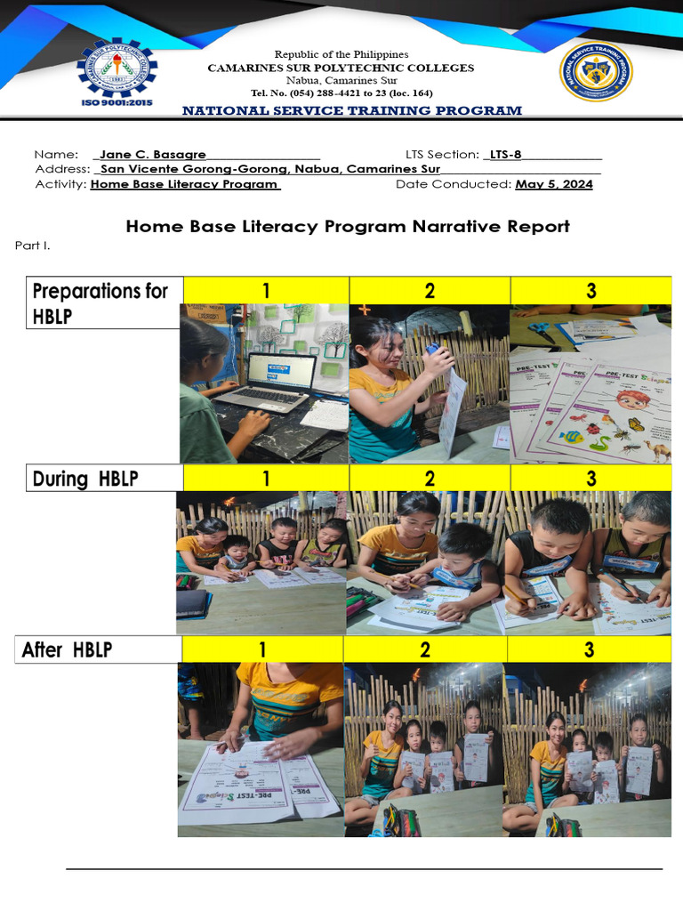 HBLP Narrative Report-BasagreJaneC-LTS-8 | PDF | Literacy | Learning