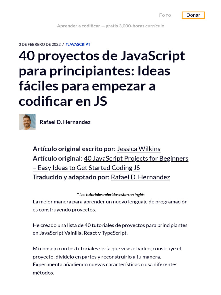 40 Proyectos de JavaScript para Principiantes | PDF | Red mundial ...