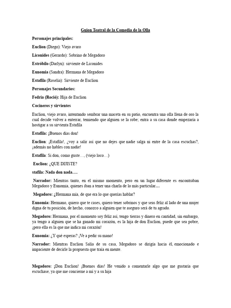 Guion Teatral de La Comedia de La Olla | PDF