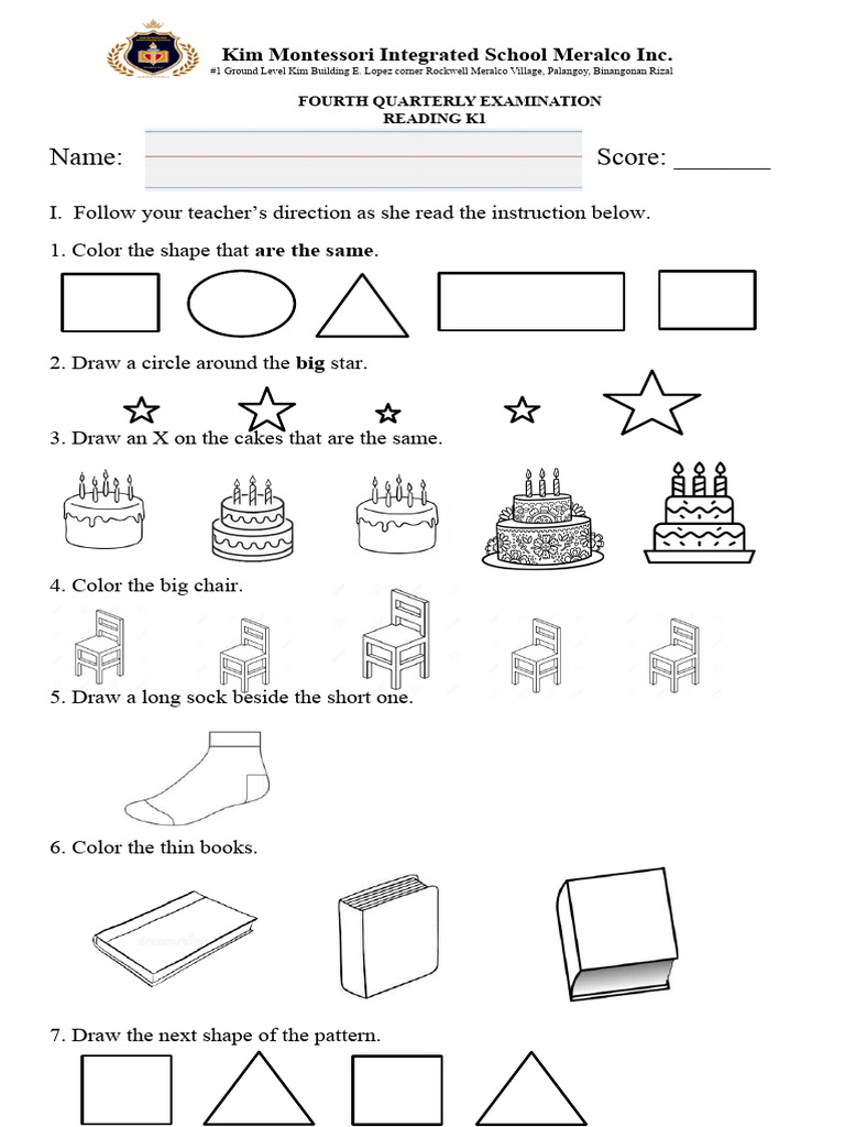 Kindergarten Exam Activities Guide | PDF
