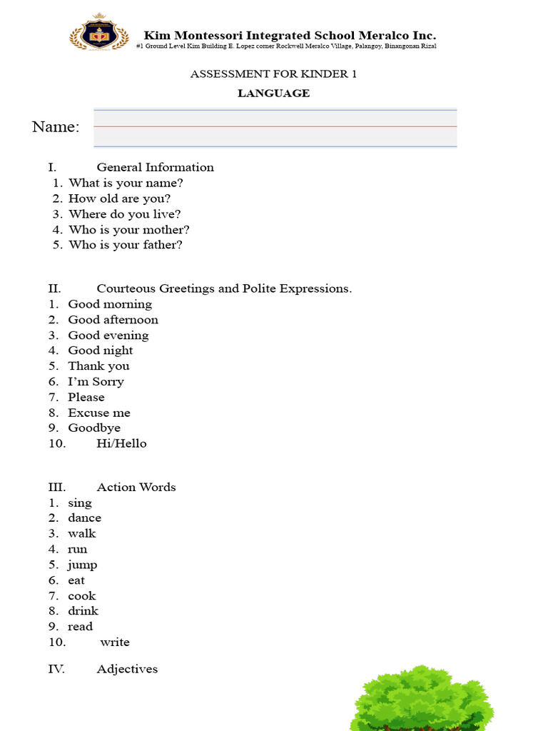 Kindergarten Assessment Worksheets | PDF | Linguistic Morphology | Grammar
