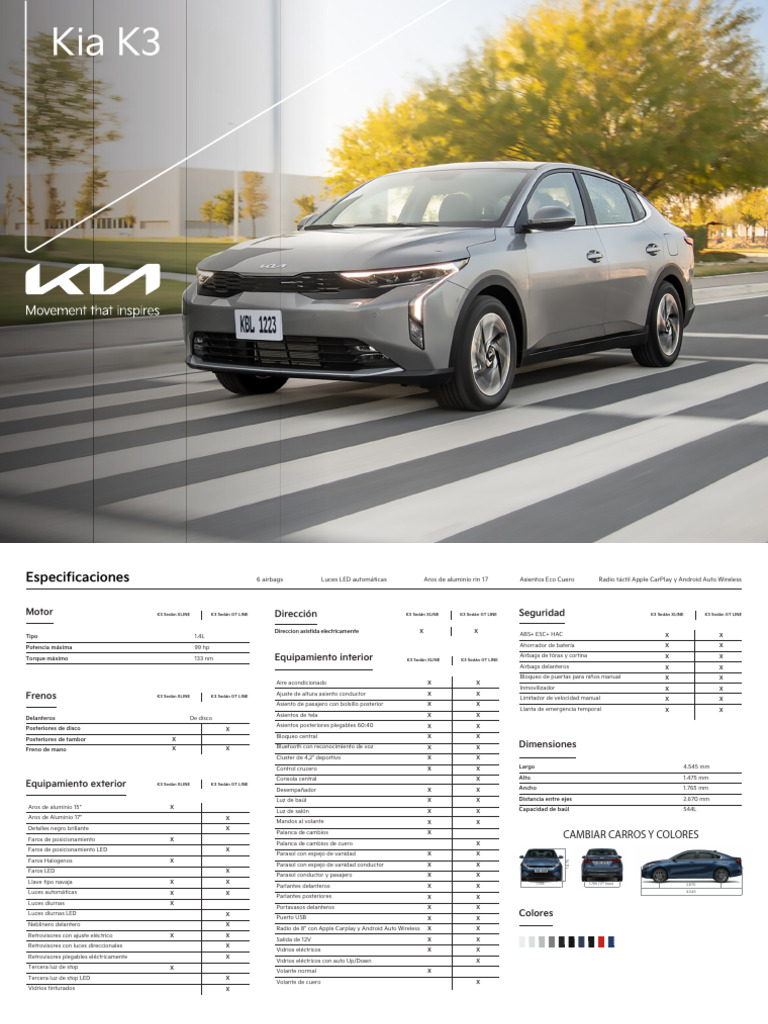 Ficha Kia k3 | Descargar gratis PDF | Vehículos de lujo | Vehículos con tracción delantera